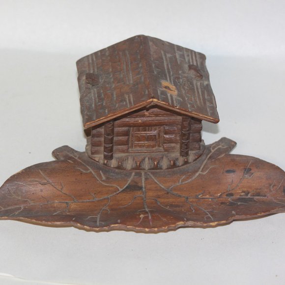 Accents | Black Forest Carved Wood Inkwell House Cabin Pen Rest Vintage ...